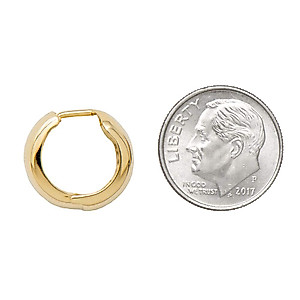 Thick 14K Gold Huggie Hinged Hoop Earrings .60 Inch (15mm) (8mm Wide) (Yellow Gold)