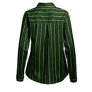 Andongnywell Women's Stripe Lapel Long Sleeve Shirts Tops Plain Front Pockets Turn Down Button Shirts (Green,3,Large)