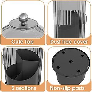 YOOLENS Makeup Brush Holder with Lid 360 Rotating Clear Dustproof Make Up Organizers for Vanity Bathroom Countertop, Black