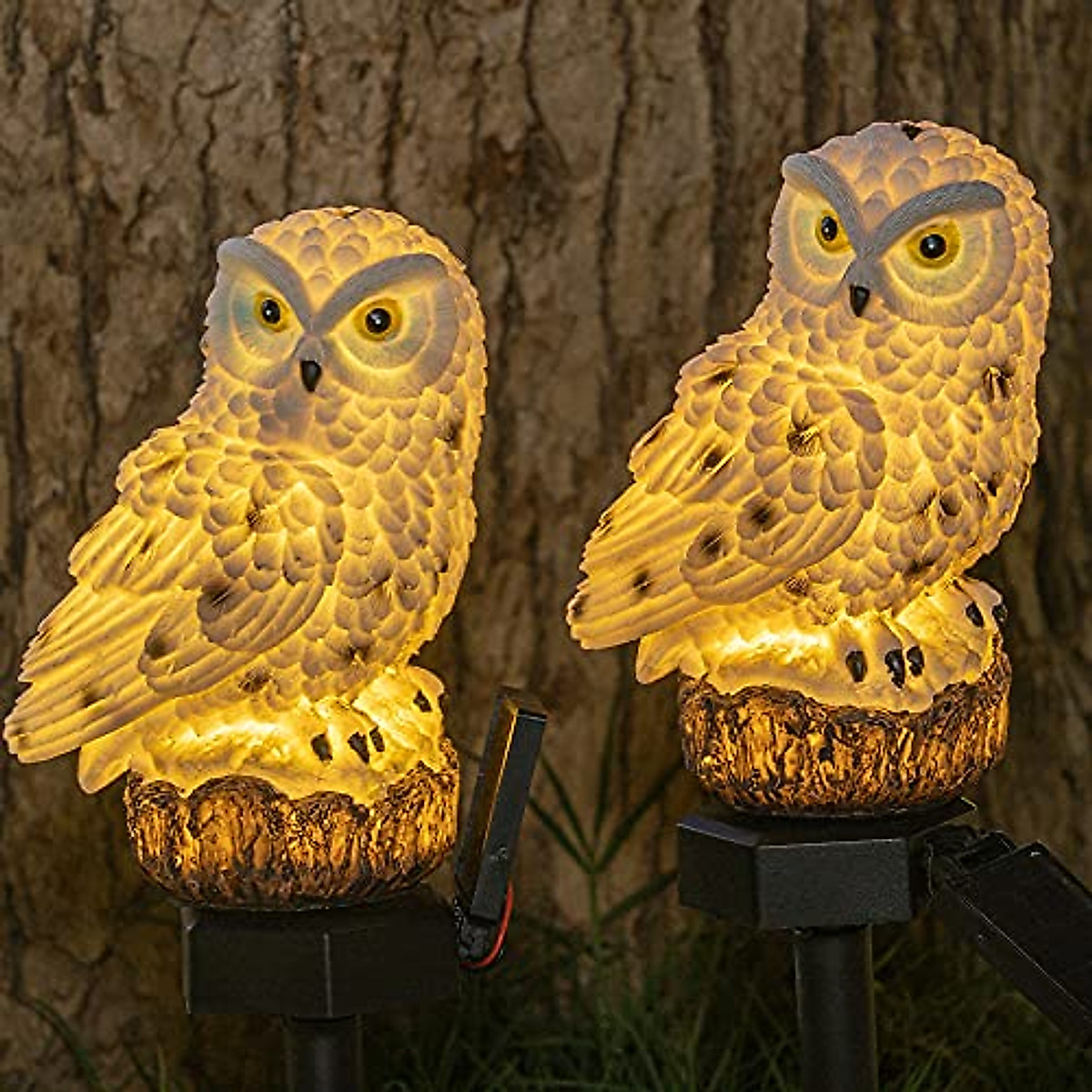 DAZZLE BRIGHT 2 Pack Owl Figure Solar LED Lights, Resin Garden Waterproof Decorations with Stake for Outdoor Yard Pathway Outside Patio Lawn Decor to Scare Birds Away