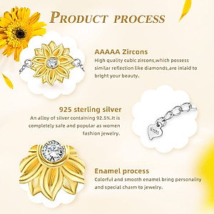 SNZM Bracelets for Women-925 Sterling Silver Sunflower Bracelet Chain Adjustable Heart Charm Link Birthday Sunflower Jewelry Gifts for Women/Daughter/Girlfriend