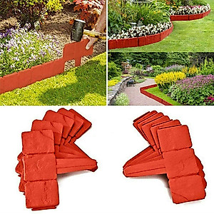 HEVIRGO 20Pcs Garden Edging Fence, Plant Edging Border, Landscape Palisades Barriers, Imitation Stone Lawn Grass Edging Garden Plant Flower Bed Border Fence for Patio Yard Pathway Balcony Orange