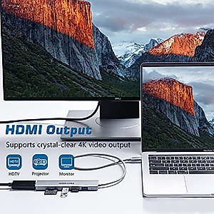 USB C Hub Multiport Adapter, USB C Dongle 6 in 1 USB-C Hub to 4K HDMI, USB 3.0, SD/TF Card Reader with Extra Long 1.6 FT Cable for MacBook Pro/Air, iPad Pro, iPad Air 2020，iMac and Other USB C Laptop