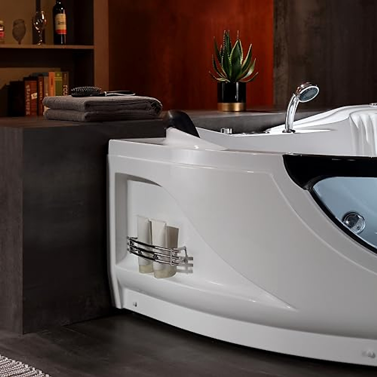 Corner Whirlpool Tub,Empava 2 Person Whirlpool Bathtub,Corner Jetted Bathtub with Heater,Corner Jetted Tub with Light,Spa Bath tub with 10 Jets,Hydro Massage Tub with Chromatherapy,LED Control Panel