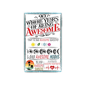 90 Years Of Being Awesome, 90th birthday Signature Board for Best Friend Boyfriend Girlfriend Husband Wife, 90th Birthday Gift Ideas (11 inches by 17 inches)
