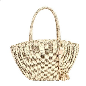 abigail paige Women Straw Handbags For Summer Beach Weave Shoulder Bag Rattan With Tassel (beige)