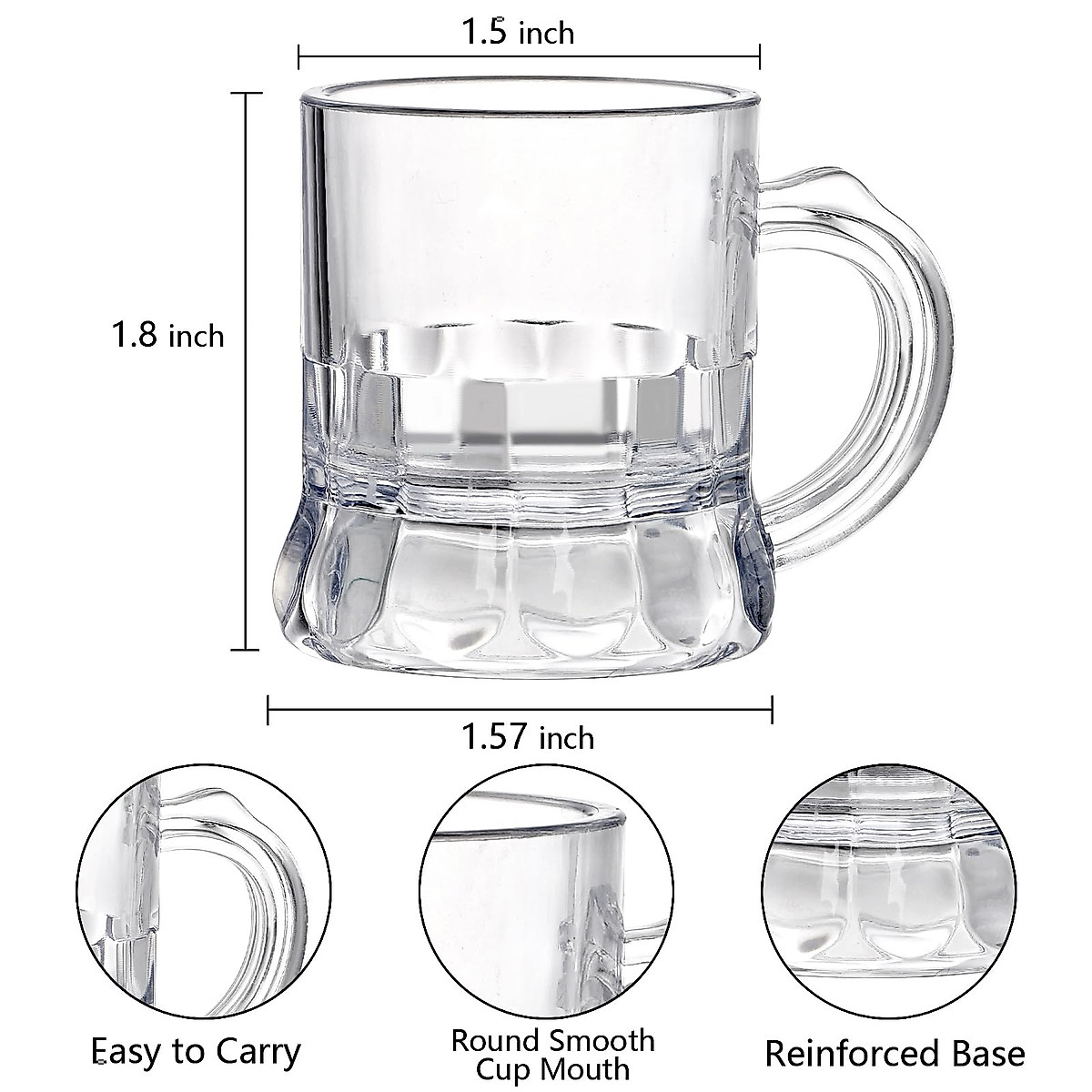 Fasmov 30 Pack Mini Plastic Beer Mugs,1 oz Beer Mug Shot Glasses with Handles, Reusable Clear Beer Stein Beer Tasting Glasses for Beer Festival Party Barbecue Wedding Supplies