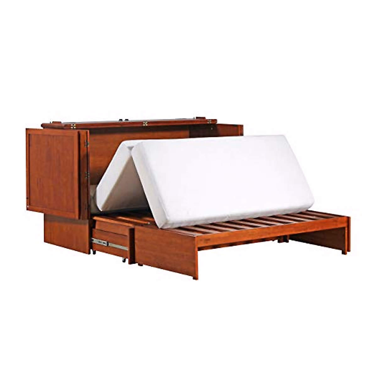 Mega Solutions Emurphybed Paradiseo Murphy Cabinet Chest Bed with Charging Station 6 Inch, Queen (Cherry)