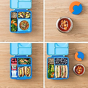 OmieBox Deluxe Bundle Set - Insulated Bento Lunch Box With Thermos PLUS Reusable Fork and Spoon with Case - (Blue)