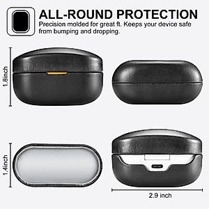 Case for Sony WF-1000XM4, ICARER Premium Genuine Leather Portable Shockproof Protective Case Cover for Sony WF-1000XM4 Earphones Charging Case (LED Visible) Support Wireless Charger (Black)