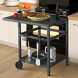 RAXSINYER Double-Shelf Grill Table Outdoor Grill Cart Movable BBQ Table Multifunctional Food Prep Table