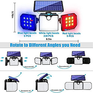 Aolyty Solar Motion Sensor Lights, IP65 Waterproof Solar Strobe Light Wall Lights Solar Security Lights Bright White Light/Red & Blue Light Flashing for Garden Patio Yard Front Door