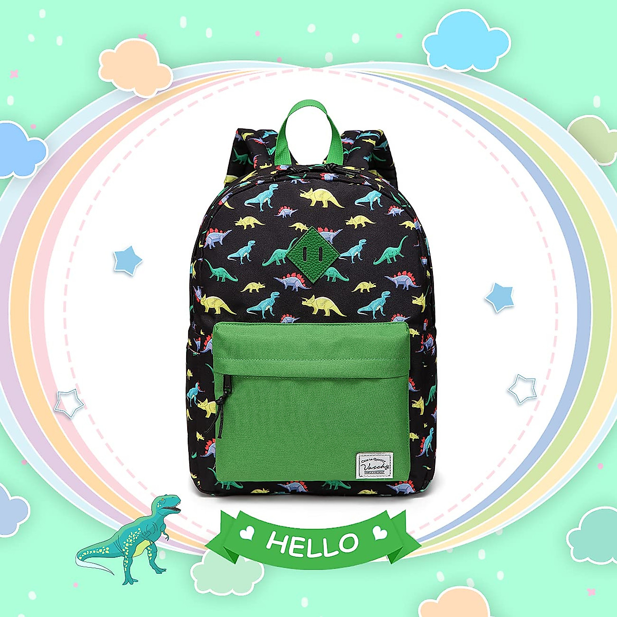 VASCHY Dinosaur Backpack for Toddler Kids Boys, Little Kid Preschool Backpacks with Chest Strap