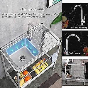 Outdoor Stainless Steel Sink, Free Standing Commercial Restaurant Utility Single Bowl Kitchen Washing Station Hand Basin Sink Set with Storage Shelves for Laundry Tub Backyard Garage ( Size : Single l