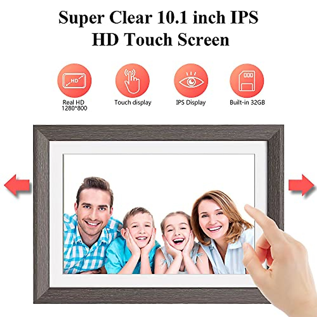Digital Picture Frame FRAMEO 10.1 Inch 1280x800 IPS LCD Touch Screen WiFi Digital Photo Frame with Auto-Rotate 32GB Storage Share Photos and Vedios Instantly via Frameo (10.1 inch Wood Effect)