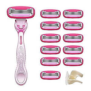Amazon Basics Women's 5 Blade FITS Razor for Women, FITS Amazon Basics FITS Handle and Venus Handles, Includes 1 FITS Handle, 12 Cartridges & 1 Shower Hanger