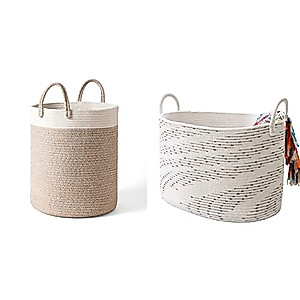 La Jolie Muse Cotton Rope Basket for Blanket Yoga Mat Storage