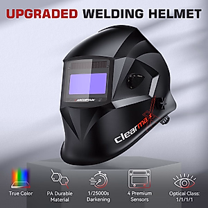 ARCCAPTAIN Large Viewing Screen Welding Helmet, 1/1/1/1 Top Optical Clarity Auto Darkening Welding Hood, 4 Arc Sensor 1/25000s Response Time True Color Ultra Light Welding Helmet with Adjustable Shade