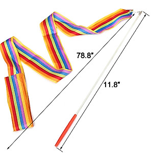 ANCIRS 4 Pack 2-Meter Dance Ribbons, Rainbow Streamers Rhythmic Gymnastics Ribbon, Baton Twirling Wands on Sticks for Artistic Dancing