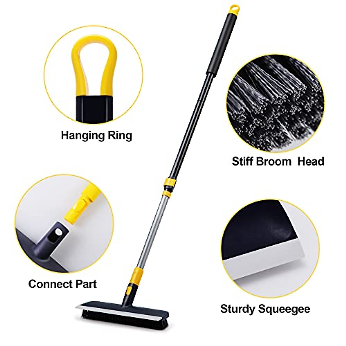 Yocada Floor Scrub Brush 55.9" Telescopic Handle 2 in 1 Scrape Brush Stiff Bristle Shower Scrubber for Cleaning Patio Bathroom Garage Kitchen Wall Deck Tub Tile