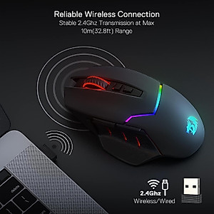 Redragon M690 PRO Wireless Gaming Mouse, 8000 DPI Wired/Wireless Gamer Mouse w/Rapid Fire Key, 8 Macro Buttons, Ergonomic Design for PC/Mac/Laptop