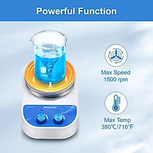 WEST TUNE Magnetic Stirrer Hot Plate Max 716℉/380℃, 3000mL Stirring Capacity Magnetic Stirrer with Heat, Magnetic Stirrer with 5.5 Inch Magnetic Stir Plate & 1500 RPM Magnetic Stirrer Hot Plate Mixer