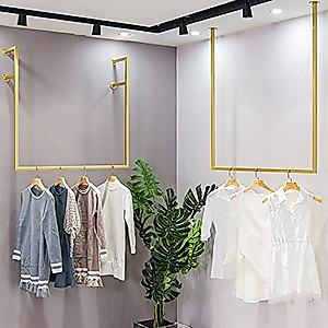 Wall-Mounted Garment Rack ,Modern Simple Clothing Store Heavy Metal Display Stand Garment Bar,Clothes Rail,Bathroom Hanging Towel Rack,Multi-purpose Hanging Rod for Closet Storage (Gold-F-Shaped,39.37"L)