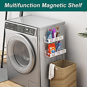 MFTEK Magnetic Spice Rack Organizer, 4 Pack Hanging Spice Rack for Refrigerator and Microwave Oven, Moveable Space Saving Fridge Shelf for Metal Cabinet, Black