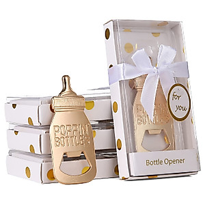 DAJAMAI Set of 18 Bottle Openers for Baby Shower Favors Gifts, Bridal Baby Shower Decorations Souvenirs, Poppin Bottles Openers with Exquisite Gifts Box used for Baby Party (New White)