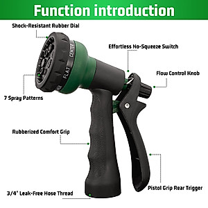 NEXCOVER Garden Hose Nozzle Sprayer - 7 Adjustable Watering Patterns Nozzle for Water Hose, Non-Slip Garden Spray Nozzle Hose Attachment for Car Washing, Watering Plants, Pets Showering,Lawns Cleaning