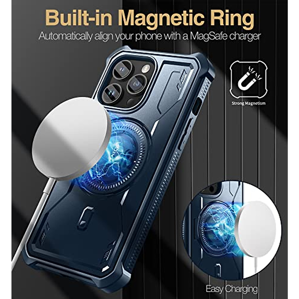 Dexnor Magnetic Case for iPhone 14 Pro Max, Compatible with MagSafe, [Built in Screen Protector and Kickstand] Full-Body Heavy Duty Case Protective Cover for iPhone 14 Pro Max 6.7 Inch,Navy Blue