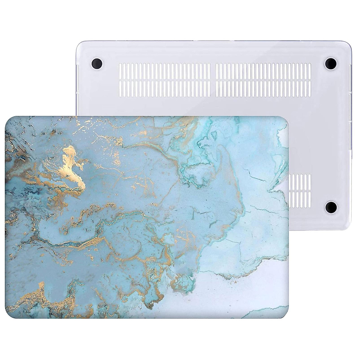 Blue Gold Marble Hard Cover Compatible with MacBook Air 13/13.3 Inch Case 2017 2016 2015 2014 2013 2012 2011 2010 A1466/A1369, AMCJJ Plastic Laptop Hard Shell Case & Keyboard Cover & Screen Protector