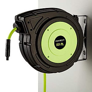 Flexzilla Retractable Enclosed Plastic Air Hose Reel, 3/8 in. x 50 ft., Heavy Duty, Lightweight, Hybrid, ZillaGreen - L8250FZ