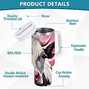 ARGTILDN 30 oz Tumbler Cow Flowers Abstract Insulated Travel Mug with Handle and Straw Lid Stainless Steel Vacuum Coffee Cup Tea Beverage Container Water Bottles for Car Sports office