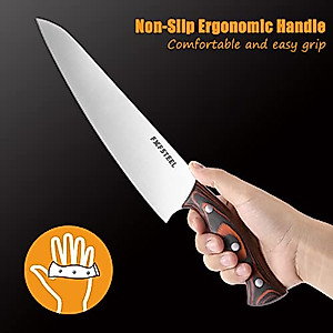 FXFSTEEL Chef Knife, 9 inch Kitchen Knife Stainless Steel with Red Solid Wood Handle Professional Sharp Cleaver Knife for Cutting Vegetable Meat Cooking Knife Accessories