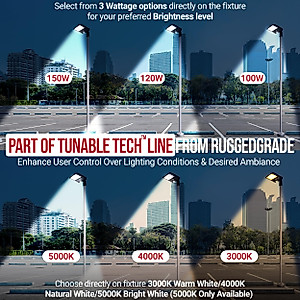 RuggedGrade 150 Watt - NextGen IV Series LED Flood Light with Photocell - 21,000 Lumen - Color Selectable 30K/40K/50K - Flood Mount - Black