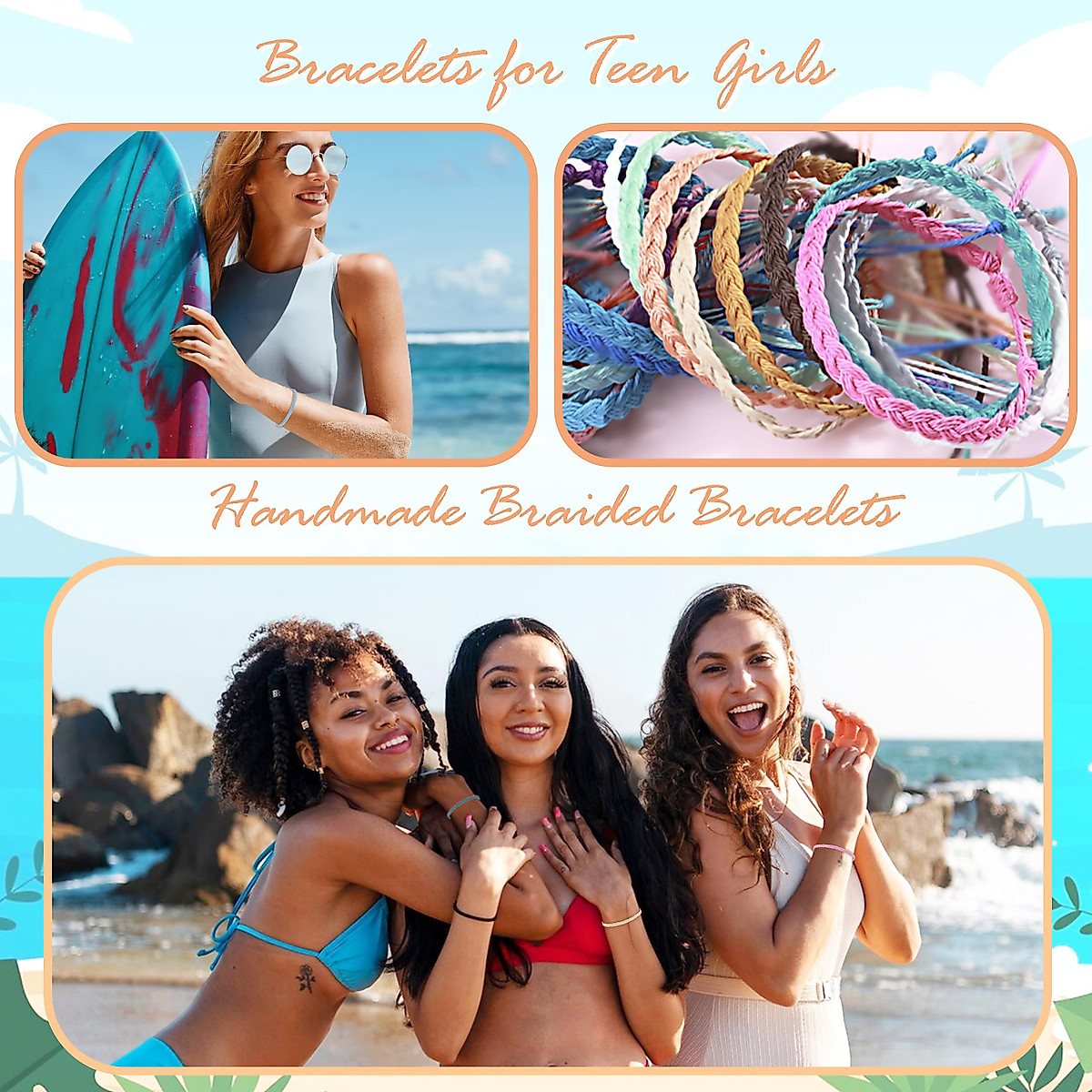 Long tiantian 12Pcs Bracelets for Womens Summer Bracelets for Beach Surfer Bracelets Set Summer Essentials for Womens Waterproof Bracelets for Women(U-12pcs-String Bracelets)