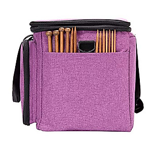 BENGDA Knitting Bags and Totes,Crochet Yarn Organizer with Inner Divider for Knitting Needles,Project and Supplies,Easy to Carry, High Capacity (Purple with Cover)