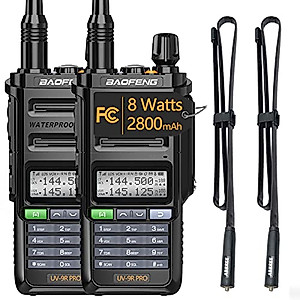 2Pack BAOFENG UV-9R PRO Tri-Power Dual Band IP67 Waterproof Two-Way Radio Long Range Rechargeable Walkie Talkie with Extra ABBREE 42.5inch Tactical Antenna