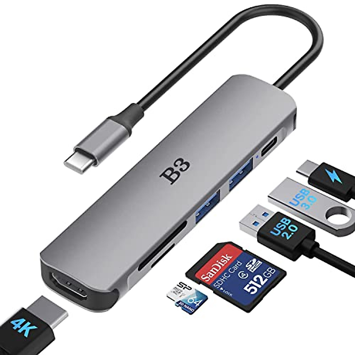 USB C Hub USB C to HDMI MultiPort Adapter for MacBook Pro, 7 in 1 Dongle with 4K HDMI/100W PD/USB3.0&2.0/SD/TF Card Reader Compatible for MacBook Air,iPad Pro,Surface,Chromebook,XPS,Acer,S23