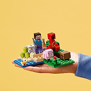 LEGO Minecraft The Creeper Ambush Building Toy 21177, Pretend Play Zombie Battle, Ore Mining and Animal Care with Steve, Baby Pig & Chicken Minifigures, Gift for Kids, Boys and Girls Age 7+ Years Old
