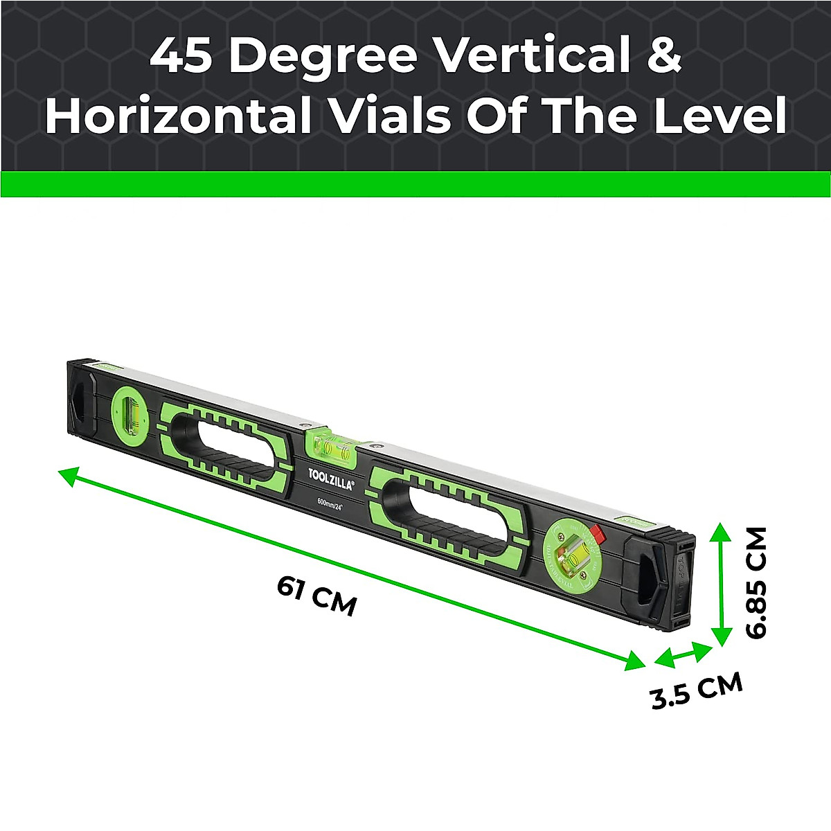 TOOLZILLA 24-inch Torpedo Level Magnetic Box - Professional Degree Measuring Tool, Spirit Level. Torpedo level for your DIY projects or construction sites.
