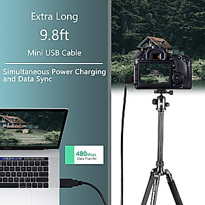 CERRXIAN 9.8FT 90 Degree Mini USB Cable, Angle Mini USB B Male to USB A 2.0 Male Data Sync and Charging Cable for Garmin Nuvi GPS,Canon,Dash Cam (3m, Black Down Angle)