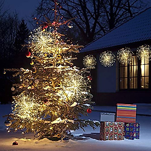 4Pack 200LED Starburst String Lights Christmas Light Copper Wire Battery Operated Hanging Fairy Patio Light with Remote Wedding Christmas Decorative Lights White Dandelion Lights for Party Garden