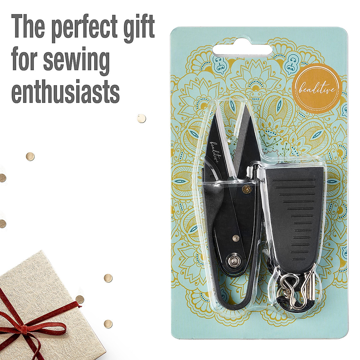 Beaditive Premium Thread Snips - Thread, Yarn, Embroidery Snipper for Sewing, Quilting, Knitting, Jewelry Making - High-Carbon Steel Blades with Protective Cap and Lanyard