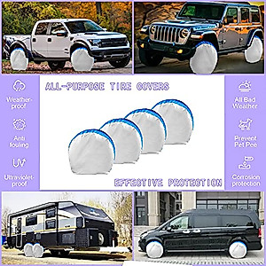 MORNYRAY Tire Covers 4 Pack,Waterproof Anti-UV Snow Sun Rain Tire Covers for Truck,RV, SUV, Trailer, Camper. (Silver, Fit 27-29 Inch Tire Diameters)