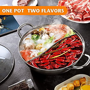 LP Living Plus Dual Sided Stainless Steel Shabu Shabu Hot Pot with Glass Lid, 30cm