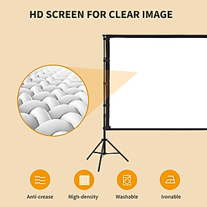 Portable Projector Screen with Stand, 150 inch 16:9, Outdoor Projector Screen, Foldable, Ironable and Washable, Front and Rear Projection Screen, Idea for Home Cinema, Business, Backyard Party.