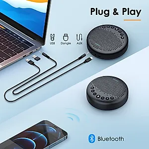 Conference Speaker and Microphone - EMEET Luna 360° Voice Pickup w/Noise Reduction/Mute/Indicator USB Bluetooth Speakerphone w/Dongle for 8 People Daisy Chain for 16 Compatible with Leading Software