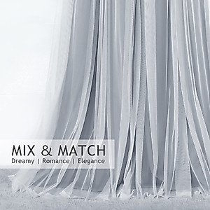 BONZER White Sheer Tulle Overlay Blackout Curtains Grommet Top Mix and Match Curtains for Living Room, Cloud Grey, 52x95 Inch, Set of 2 Panels